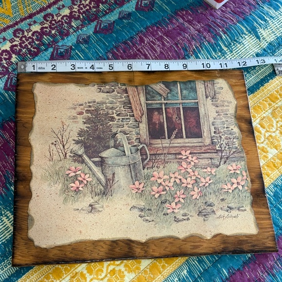 Accents | Vintage Garden Scene Wall Art On Wood With Hanger Homemade ...
